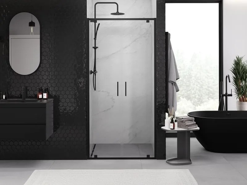 Mexen Exo dvoukřídlé sprchové dveře 90 cm, transparentní, černé - 8182-090-000-70-00