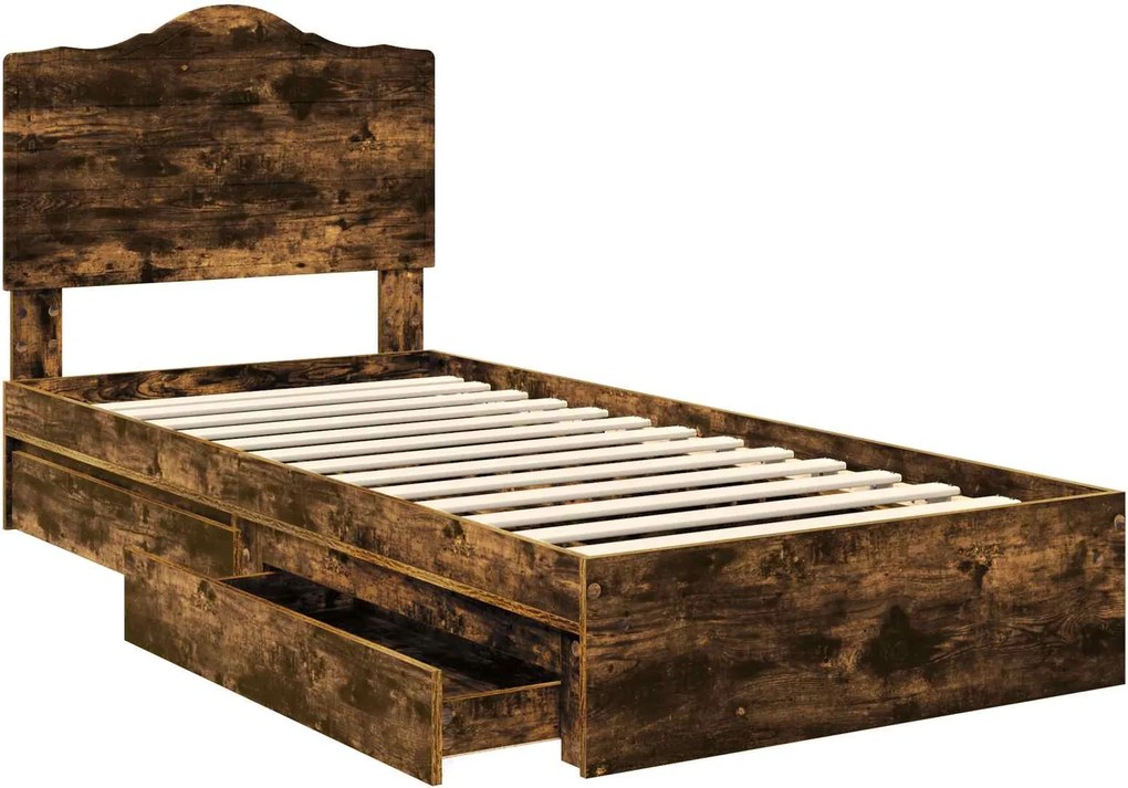 Postel s úložným prostorem se zásuvkou Kouřový dub 70 x 190 cm 3413559