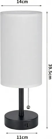 Brilagi - Stolní lampa s USB portem TABLON 1xE27/25W/230V černá/bílá