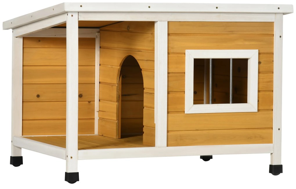 PawHut psí bouda z jedlového dřeva s terasou a odklápěcí střechou pro malé psy Indoor Outdoor Orange
