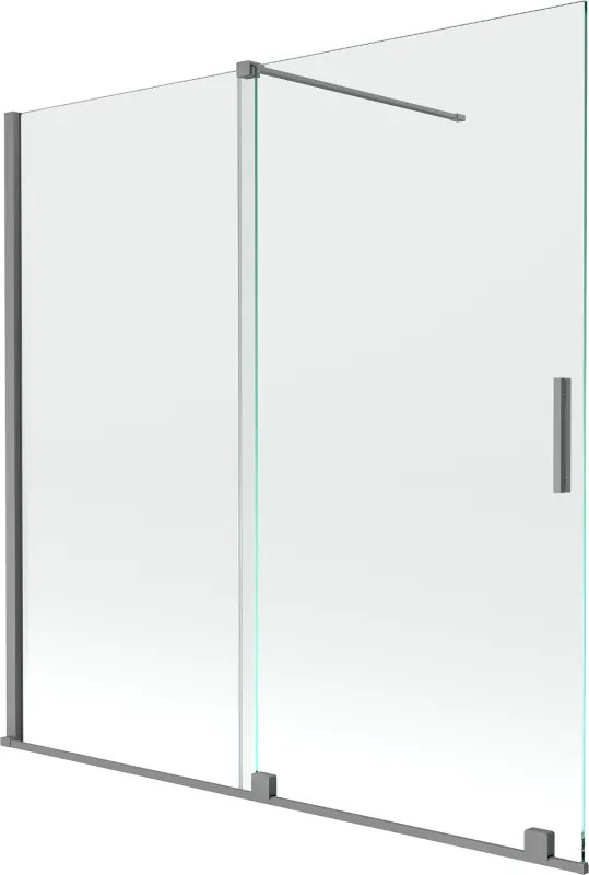 Mexen Velar, 2-křídlová posuvná vanová zástěna 160 x 150 cm, 8mm čiré sklo, broušený grafit, 896-160-000-01-95