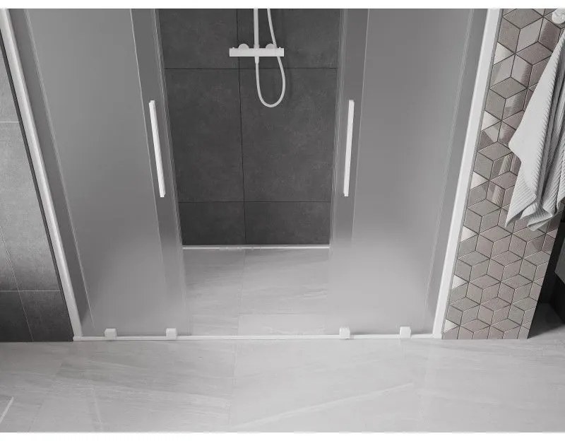 Mexen Velar Duo, posuvné sprchové dveře do otvoru 180 cm, 8mm sklo námraza, bílá matná, 871-180-000-32-20