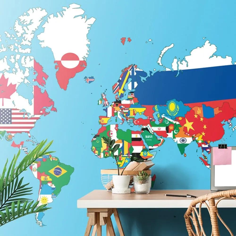 Tapeta mapa světa s vlajkami - 450x300 cm