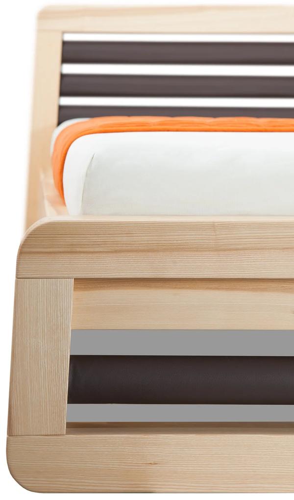Krajča Manželská postel z masivu Claros 160 x 200 cm (jasan) Povrchová úprava: Bezbarvý olej OSMO, Druh dřeva: Jasan, Barva čalounění: Hnědá