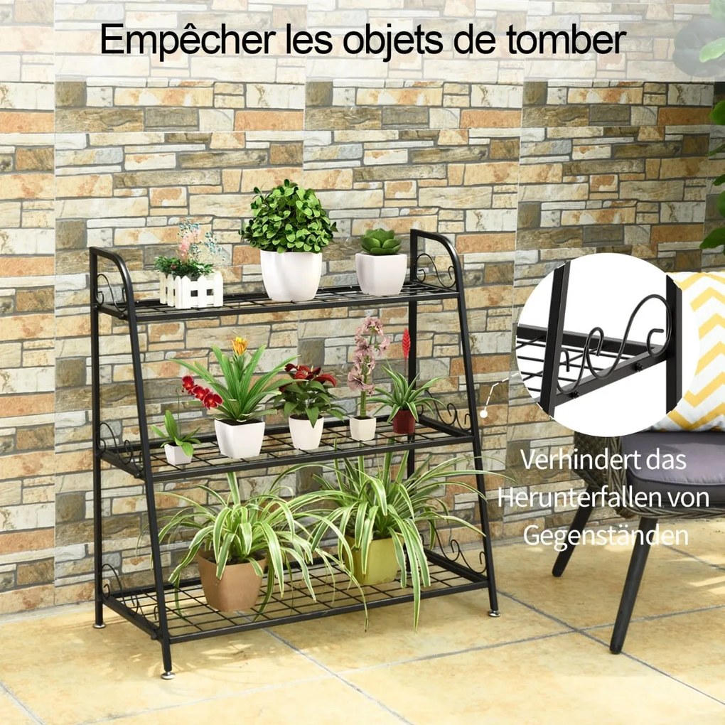 Costway Polička na rostliny 3-Tier kovový stojan na rostliny – 81 × 35 × 82 cm