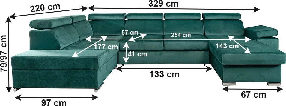 Tempo Kondela Rozkládací sedací souprava do U LAMORA s úložným prostorem, pravá, smaragdová