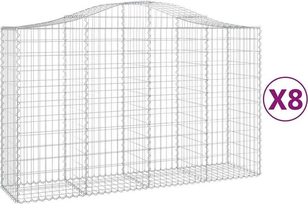 Klenuté gabionové koše 8 ks 200x50x120/140cm pozinkované železo 3145667