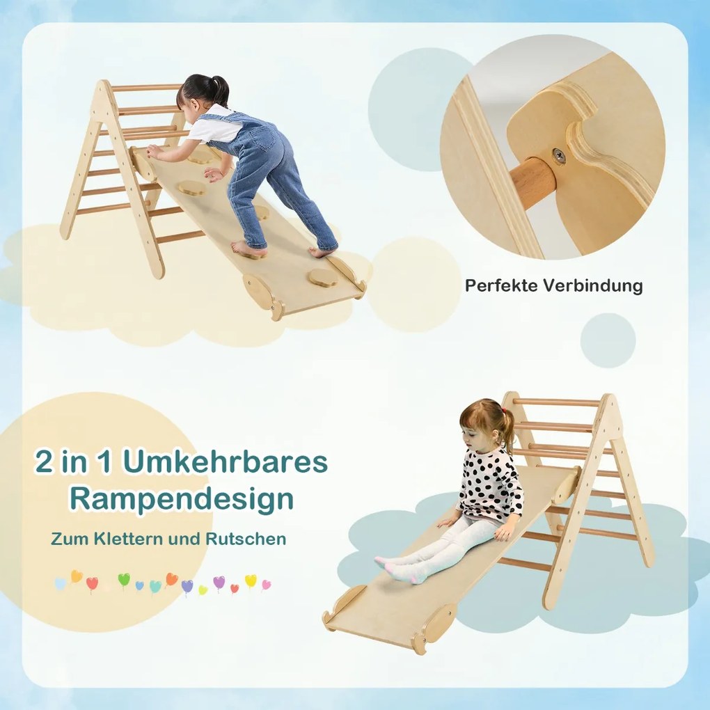 Costway Trojúhelníková dřevěná prolézačka Nursery s přírodní rampou