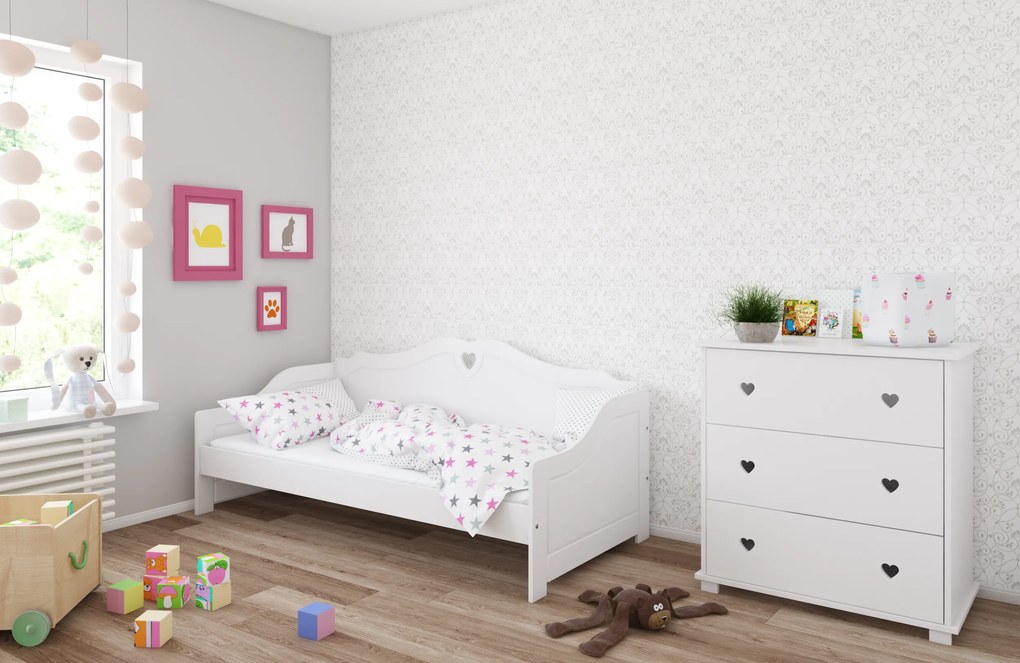 BabyBeds Dětská postel ZUZANA srdíčka Velikost postele: 160x80 cm, Barevné provedení: Bílá, Úložný prostor: Ne, bez úložného prostoru Bílá