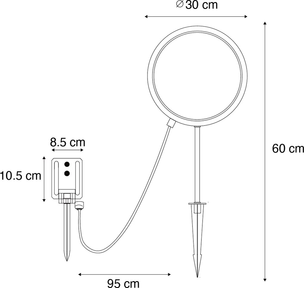 Sada 2 černých zahradních bodových svítidel 60 cm včetně dobíjecího LED a solárního panelu IP65 - Adalind