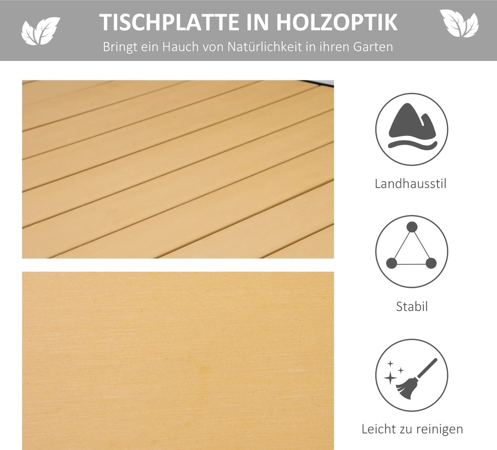Outsunny zahradní stůl pro 8 osob jídelní stůl hliníkový stůl zahradní nábytek nábytek do obýváku snadno udržovatelný plast přírodní+černý 190 x 90 x…