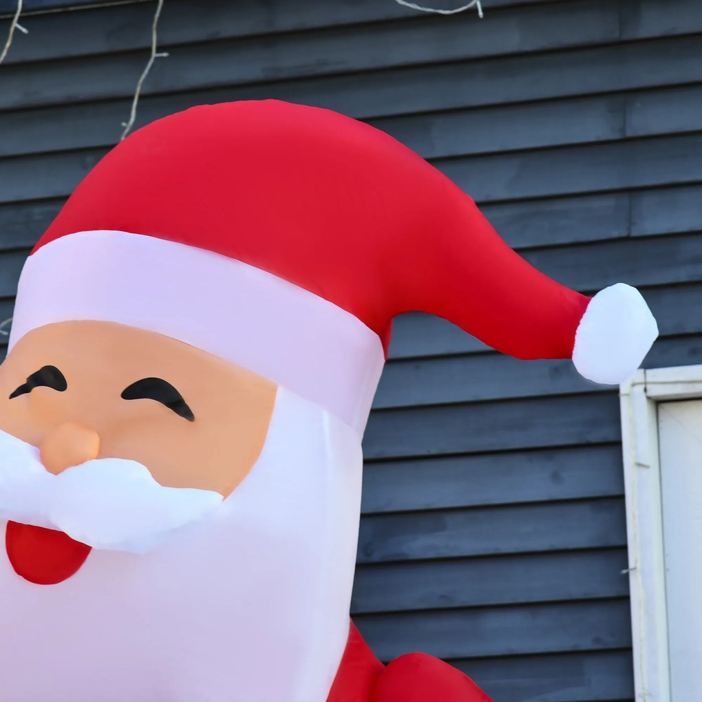 HOMCOM Nafukovací Santa Claus s LED osvětlením, včetně ventilátoru, upevňovacích lan, hřebíků do země, pytlů s pískem, 140cm x 85cm x 250cm