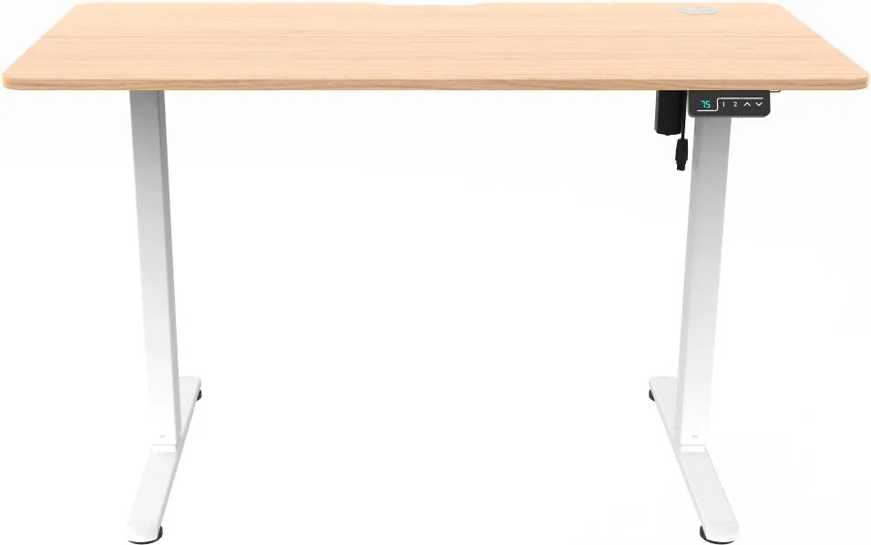 Elektricky výškově nastavitelný stůl ELEVIS — 120x60 cm, kov, melamin, bílá / dub
