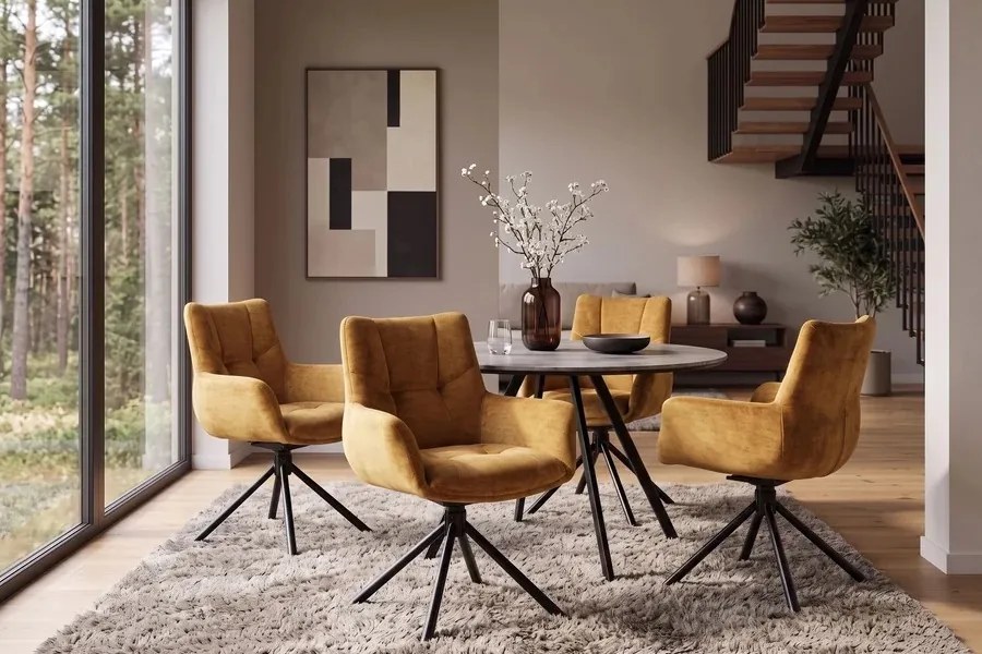 Designová otočná židle Vondila hořčičný samet