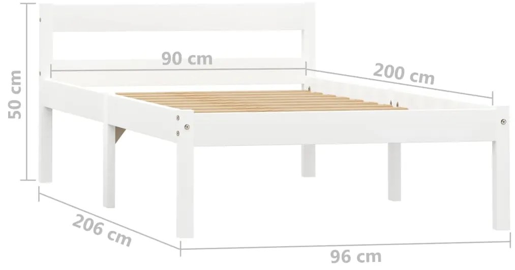 vidaXL Marketos Rám postele bílý masivní borové dřevo 90 x 200 cm