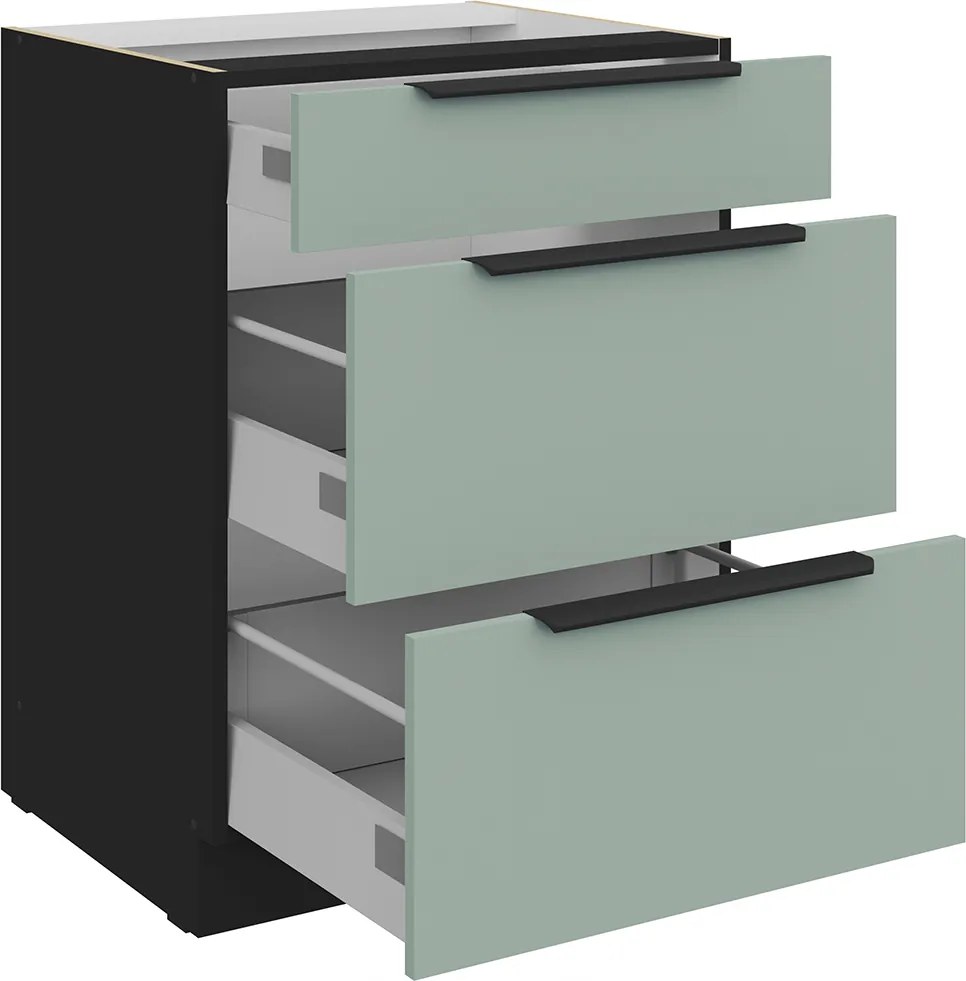 ARIA sc | dolní skříňka 60 D 3S zásuvková | 60 cm | PREMIUM BOX | černá/aquamarine