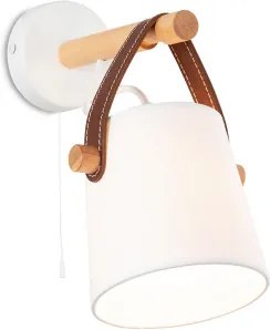 Light for home - Nástěnné svítidlo s integrovaným šňůrovým vypínačem.  40922 "RIONI", 1x40W, E27, bílá, přírodní olše, hnědá kůže