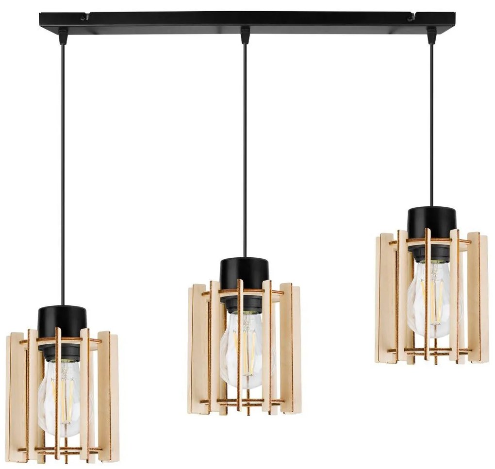 Závěsné svítidlo Timber 7, 3x dřevěné stínítko