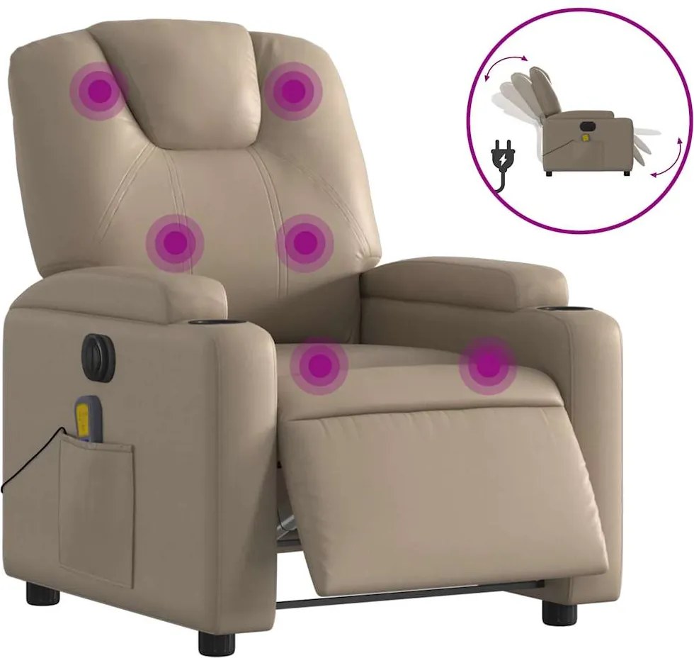 Elektrické masážní polohovací křeslo cappuccino umělá kůže 3204429