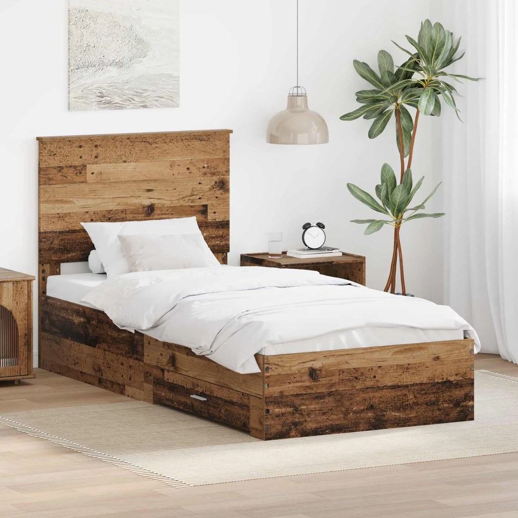 Rám postele s čelo Staré dřevo 90 x 190 cm Kompozitní dřevo 3409701