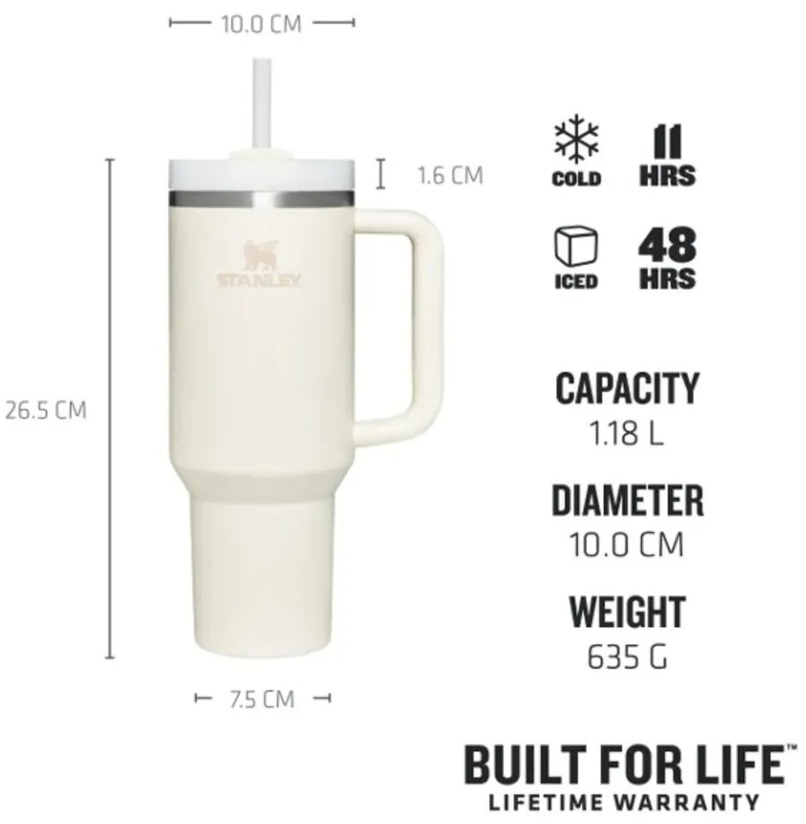 Krémová termoska s brčkem z nerezové oceli 1,18 l Quencher H2.0 FlowState Tumbler Cream – Stanley