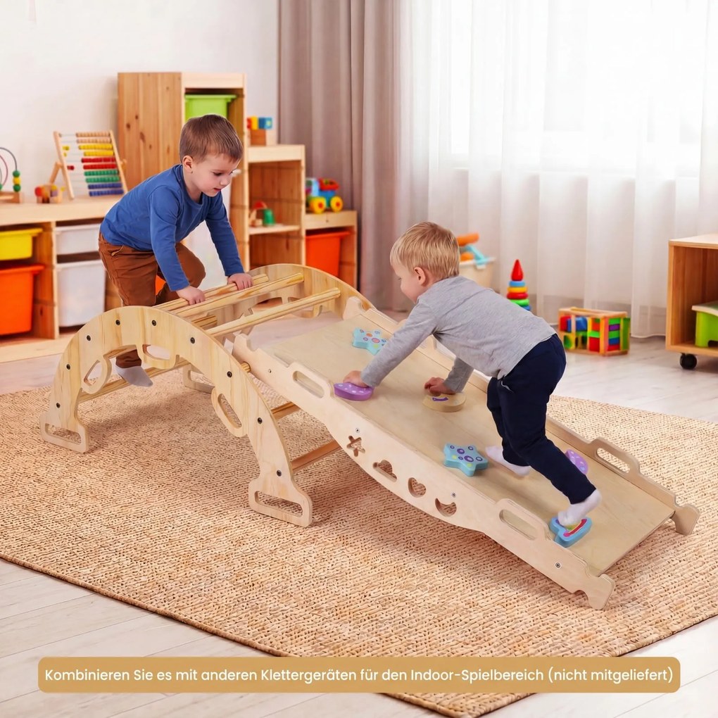 Costway Lezecký oblouk dřevěný Montessori lezecký rocker s měkkým polštářem