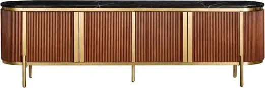 TV stolek Stilig 200 cm černý mramor/kaštan