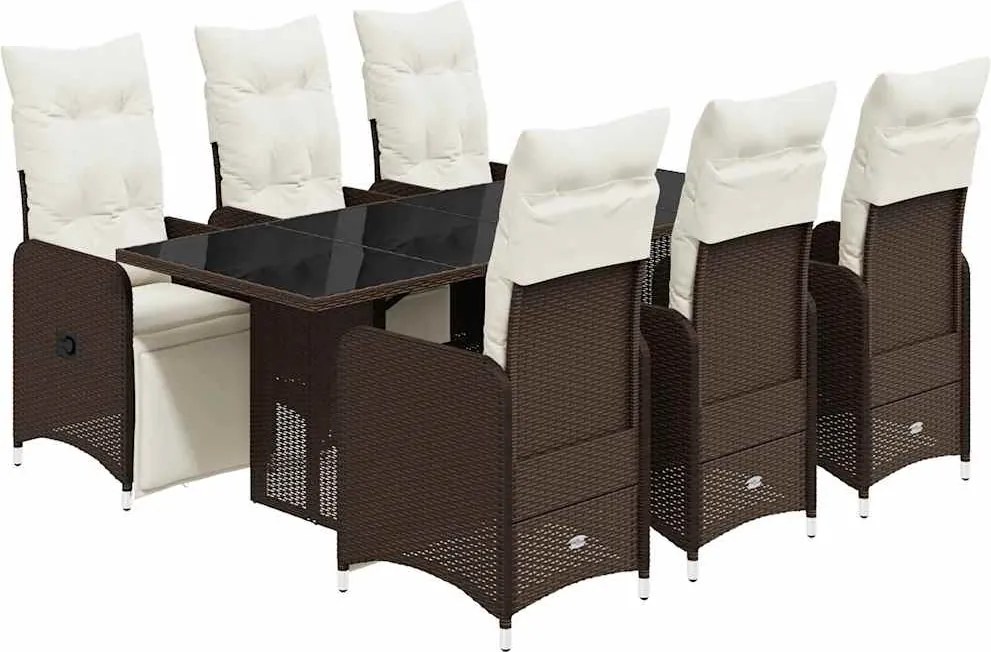 7dílný zahradní bistro set s poduškami hnědý polyratan 3277193