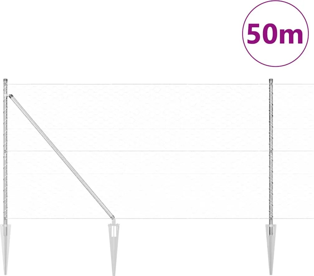 Hexagonální plot s podpěrou 50 x 1,4 m Pozinkovaná ocel 3353423
