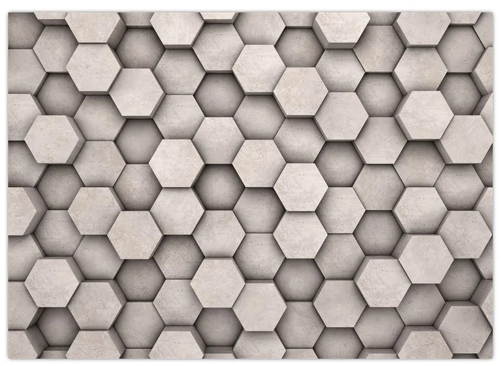 Skleněný obraz - Hexagony v betonovém designu (70x50 cm)