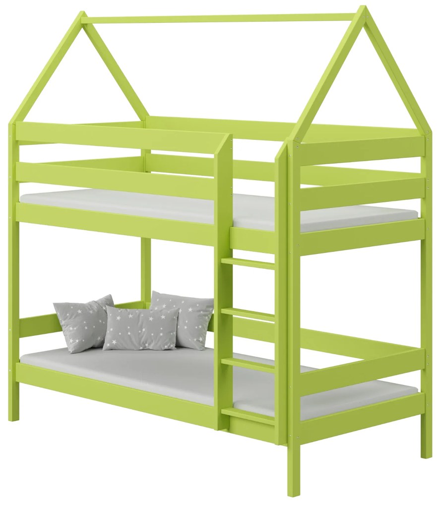 BabyBeds Dětská patrová postel DOMEČEK Velikost postele: 200x90 cm, Barva postele: Borovice, Úložný prostor: Bez úložného prostoru