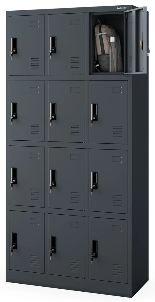 Šatní skříň s 12 uzamykatelnými boxy, antracitová, 900x1850x400 mm: MARCIN