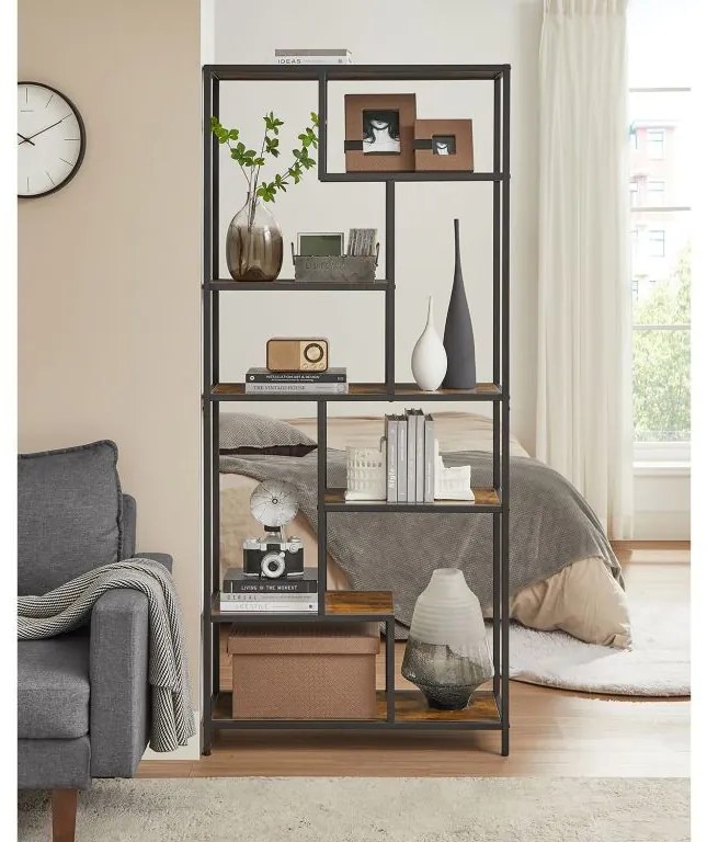 Industriální rustikální knihovna 180 cm, 6 polic