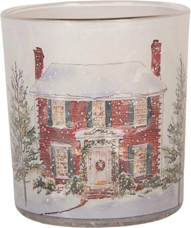 Skleněný svícen na čajovou svíčku Christmas House - Ø 7*8 cm