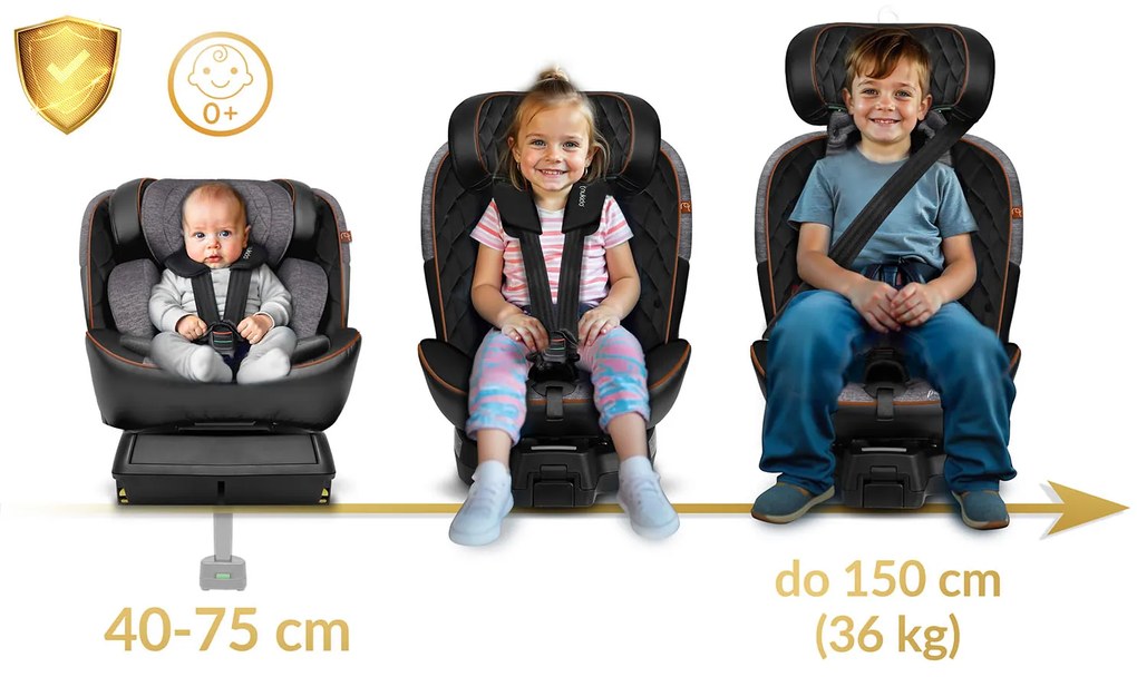 Autosedačka Nukido Prestige Line 0-36 kg ISOFIX v černé a šedé barvě pro bezpečné cestování