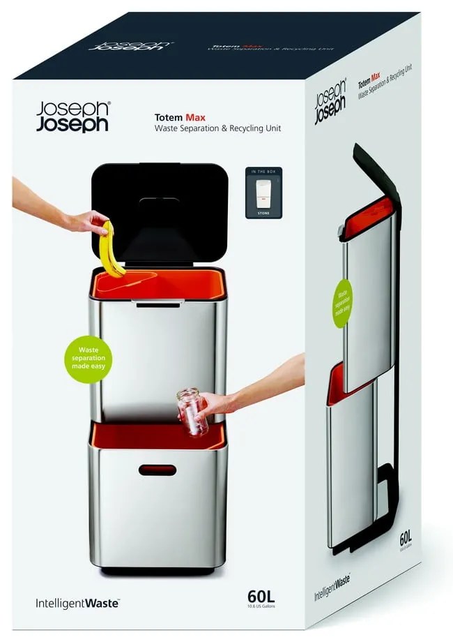 Béžový ocelový odpadkový koš na tříděný odpad 60 l Totem Max – Joseph Joseph