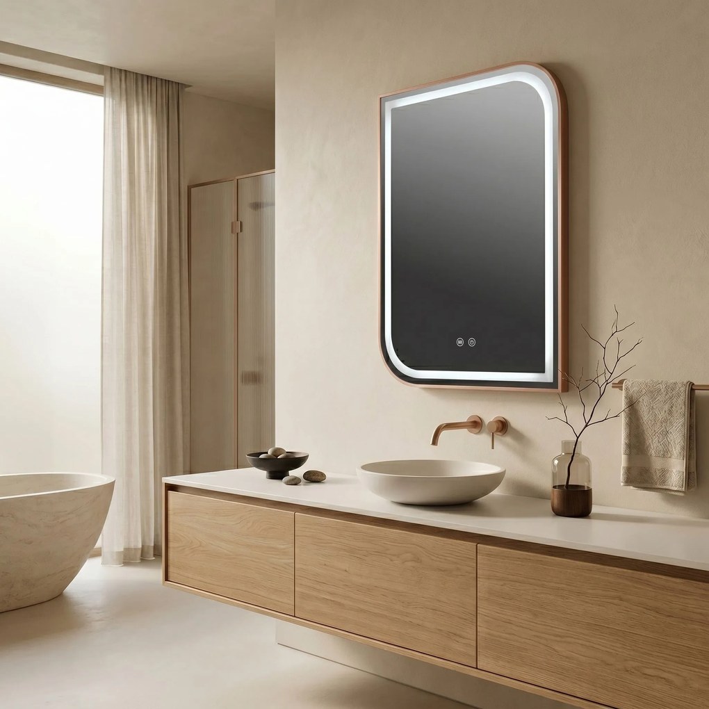 Rea ZONE, LED zrcadlo 60x80cm v rámu, broušené růžové zlato, HOM-00300