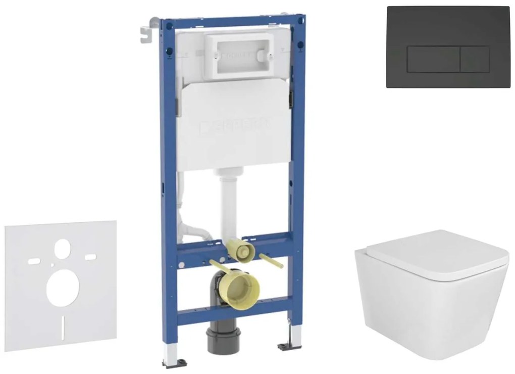 Geberit Duofix - Set předstěnové instalace, klozetu Arkas I a sedátka softclose, tlačítko Delta50, matná černá SANI11CA5127B