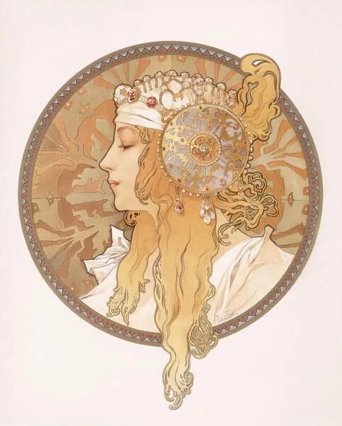 Mucha, Alphonse Marie - Obrazová reprodukce Byzantine head of a blond maiden, (30 x 40 cm)