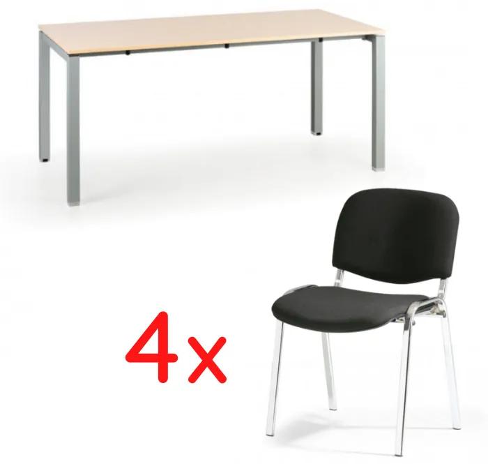 Jednací stůl AIR 1600x800 bříza + 4 židle VIVA černá
