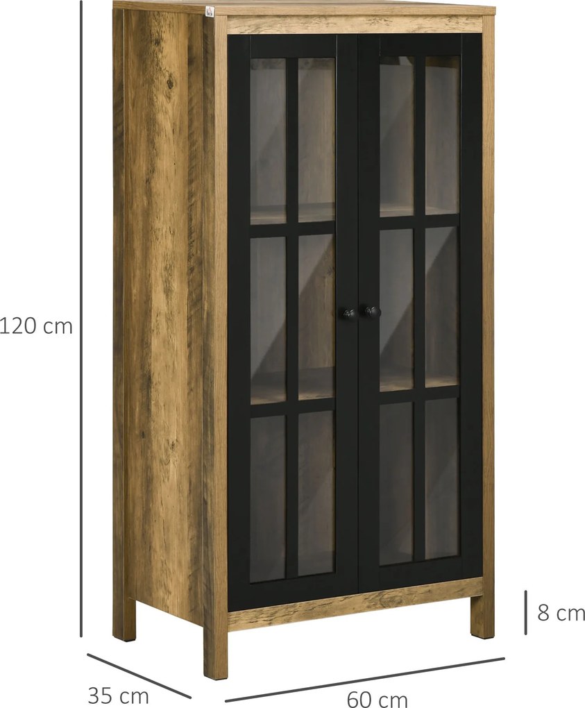 HOMCOM Moderní skleněný sekretář se 2 dveřmi, skříň do obývacího pokoje, 60x35x120cm, hnědá
