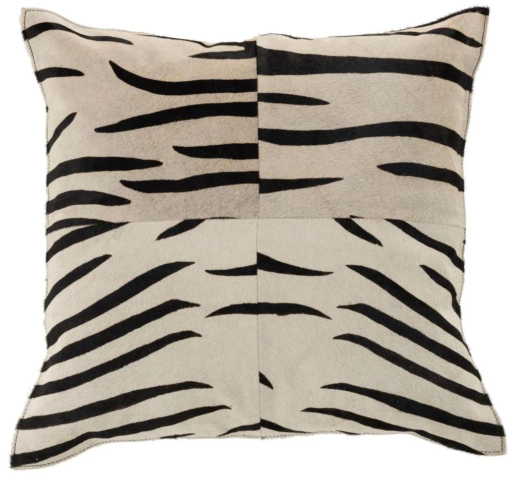 Černo-bílý kožený polštář s výplní Zebra -  44*10*44cm