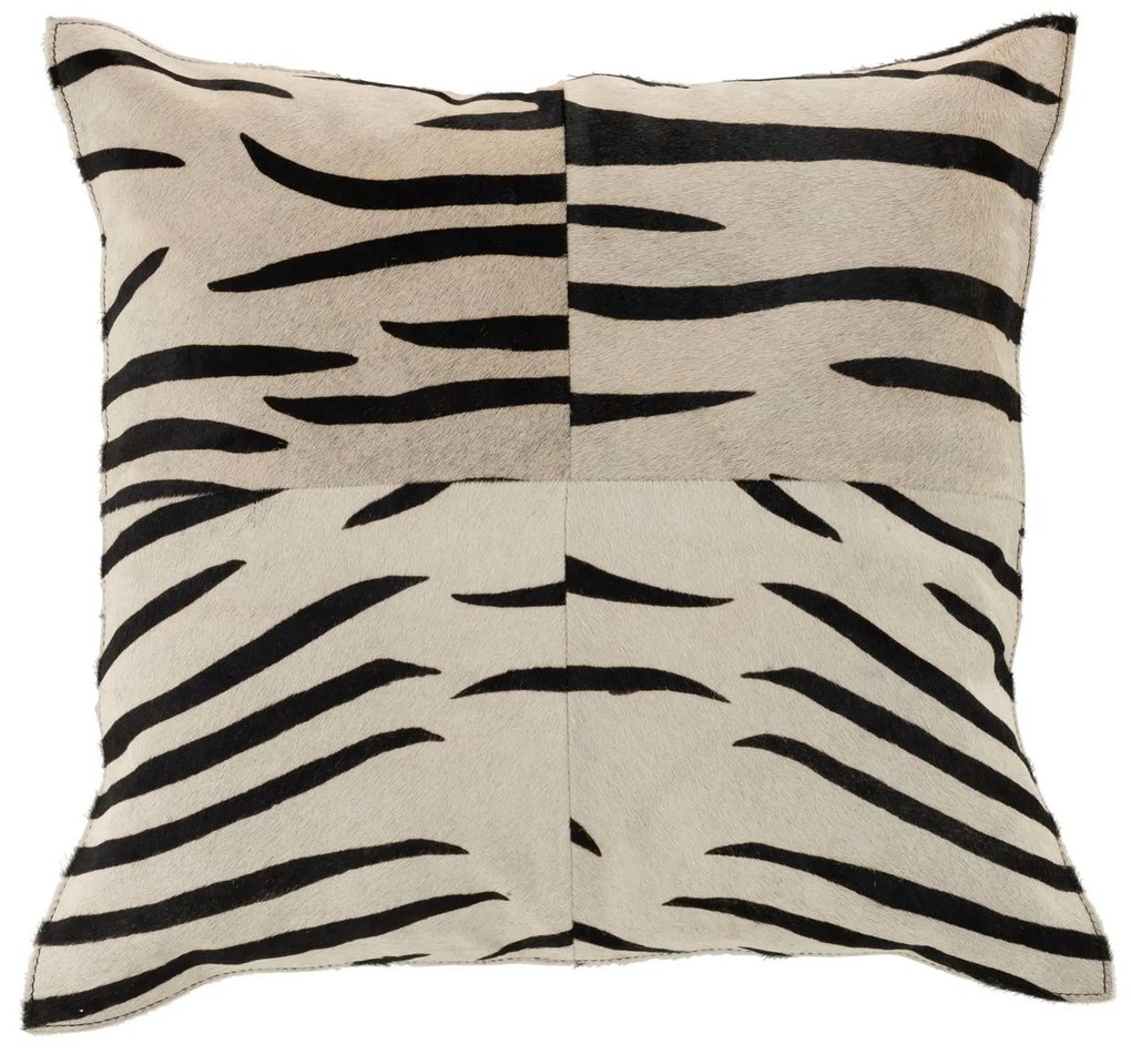 Černo-bílý kožený polštář s výplní Zebra - 44*10*44cm