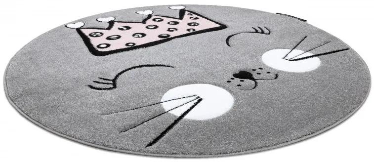 Dywany Łuszczów Dětský kusový koberec Petit Cat crown grey kruh - 140x140 (průměr) kruh cm