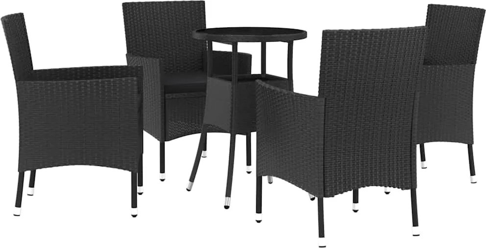 5dílný zahradní bistro set s poduškami černý polyratan 3187417