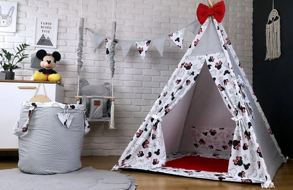 Dětský stan TEEPEE (TÝPÍ) EXCLUSIVE s doplňky - MYŠKA MINNIE - červený