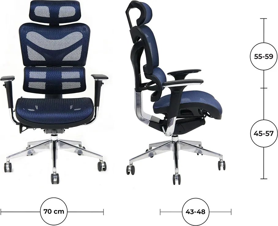 Ergonomická síťovaná kancelářská židle MOSH Airflow 702 – modrá