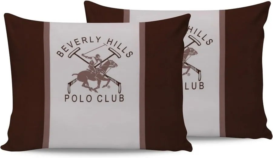 Sada 2 bavlněných povlaků na polštářky Polo Club Brown, 50 x 70 cm