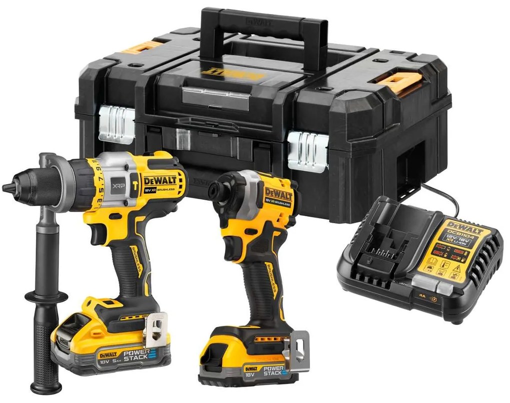 DeWALT - 18V AKU sada příklepové vrtačky a rázového utahováku, 1x aku 1,7 Ah, 1x aku 5,0 Ah, nabíječka DCK2052H1E1T