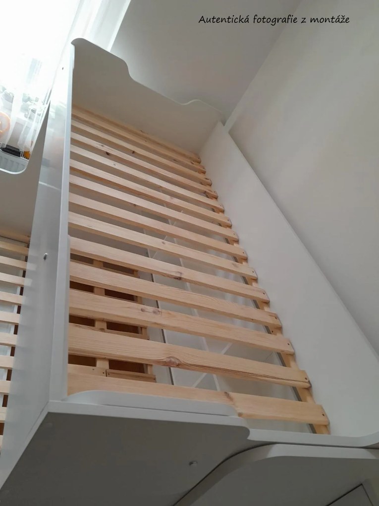 Dětská patrová postel s rozšířeným spodním lůžkem a šuplíkem HARRY bílá - 200x90/120 cm